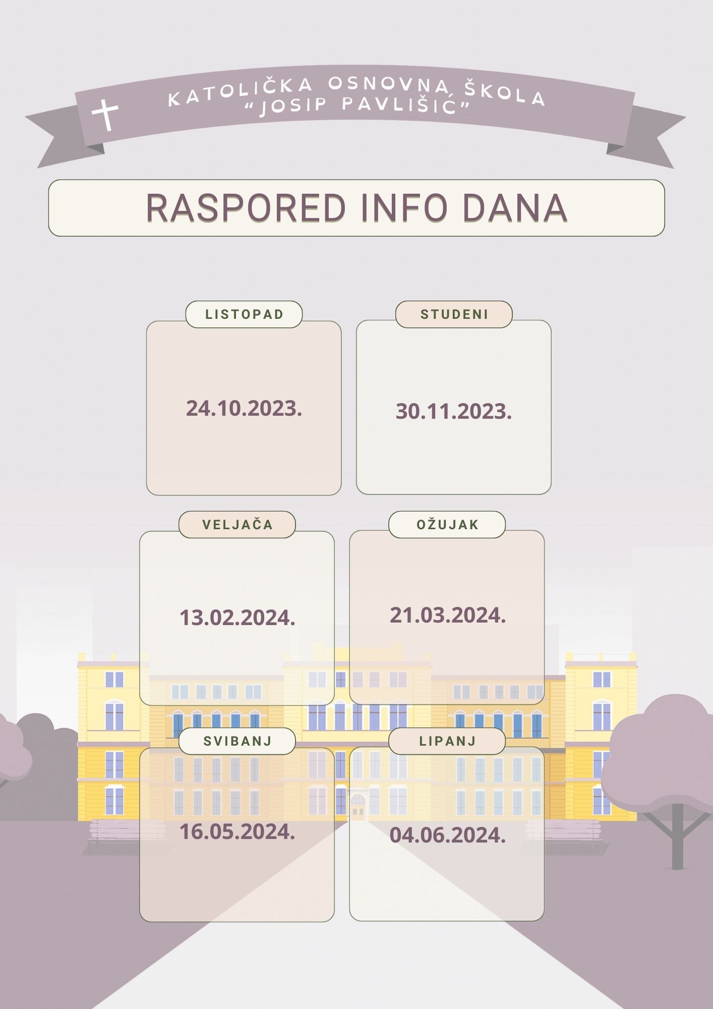 Raspored informacija i Info dana – Katolička osnovna škola "Josip Pavlišić"